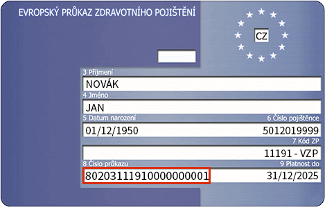 Číslo průkazu zdravotního pojištění naleznete v jeho spodní části